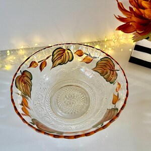 Hand Painted Glass Bowl With Colorful Fall Leaves, Autumn Nuts Snack ...