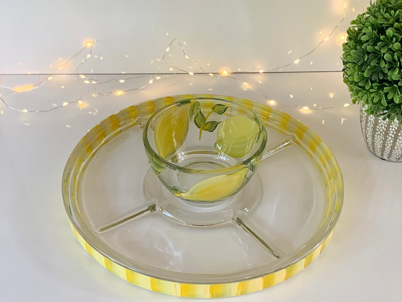 Cake Stand Dome Set Lemons Cupcake Stand Painted Lemons - Etsy