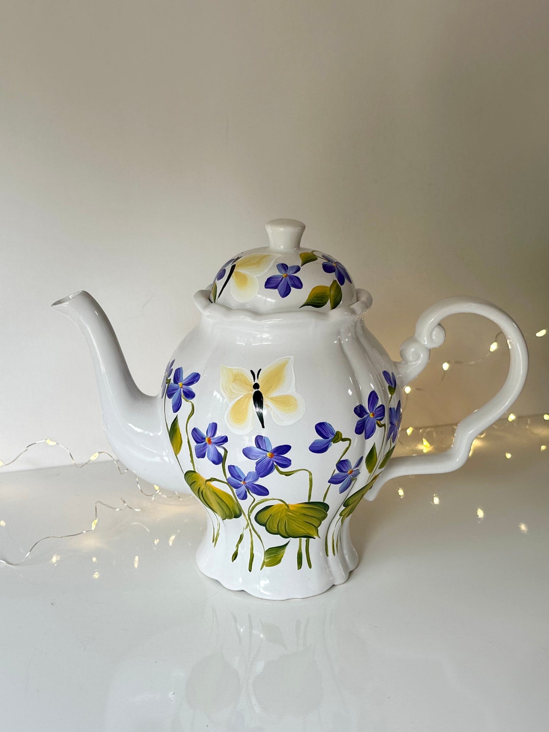 Painted Violets Ceramic Teapot Wedding Gift, Violets Butterfly Lover ...