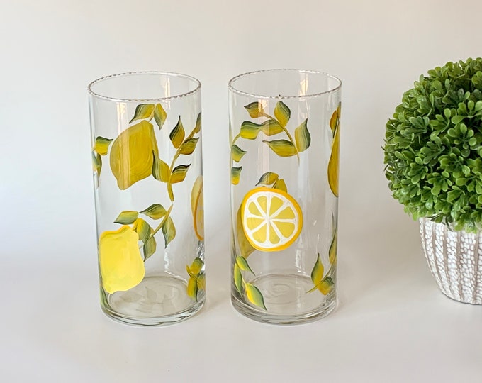 Lemons Glass Vase Lemons Decor Lemon Themed Kitchen Flowers - Etsy