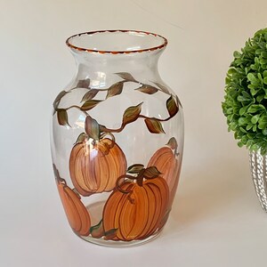 Painted Glass Pumpkin Flower Vase, Autumn Table Decor, Fall Painted ...