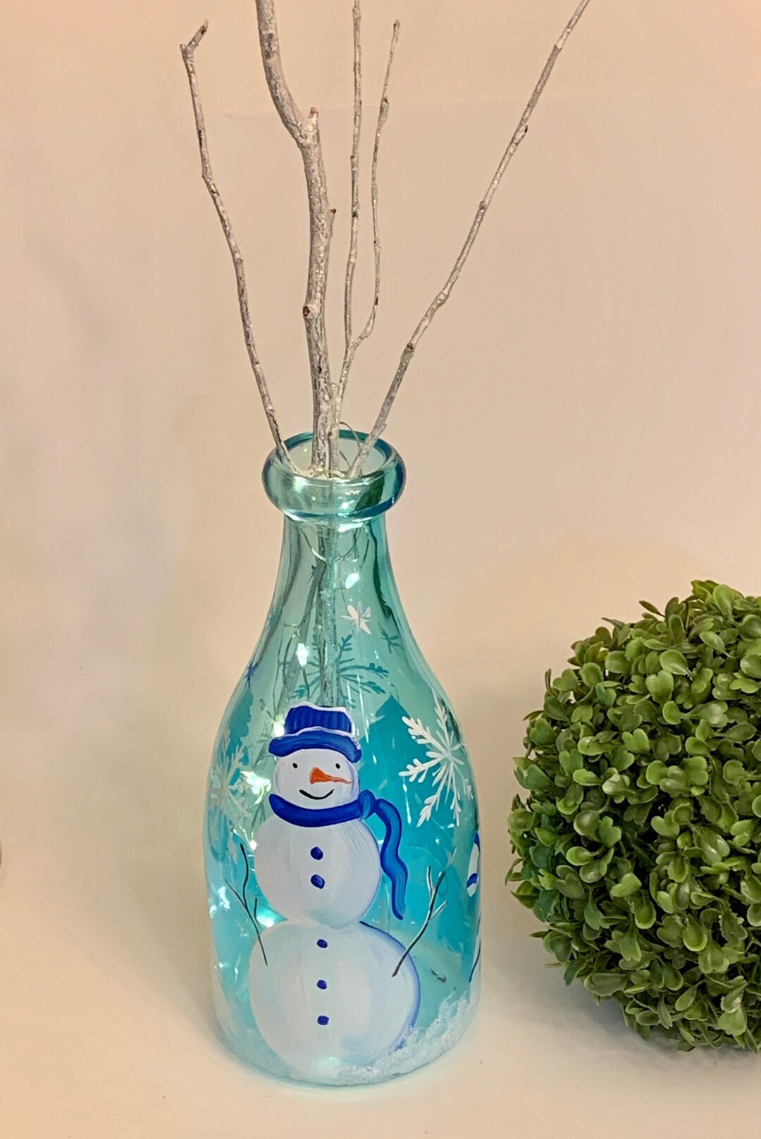 Painted Snowman Bottle Winter Christmas Decor, Painted Snowman Vase ...