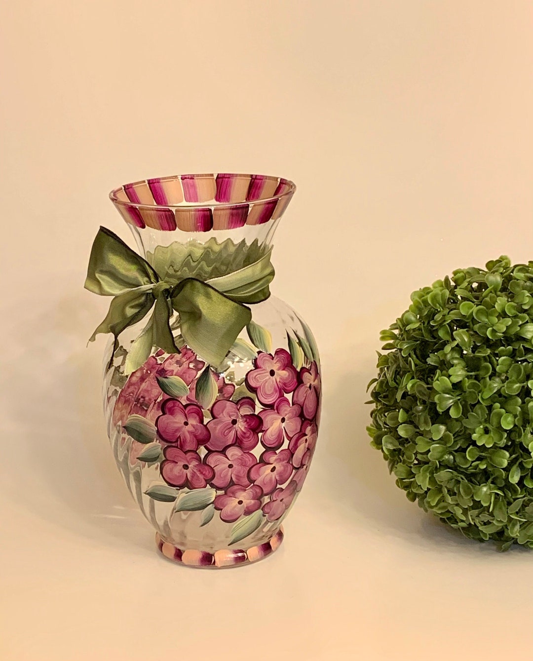 Painted Glass Vase Magenta Flowers Wedding Gift, Kitchen Table Decor ...