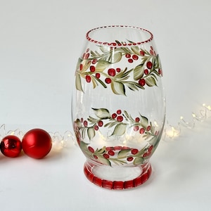 Painted Winter Vase Whimsical Christmas, Glass Flower Vase, Winter ...