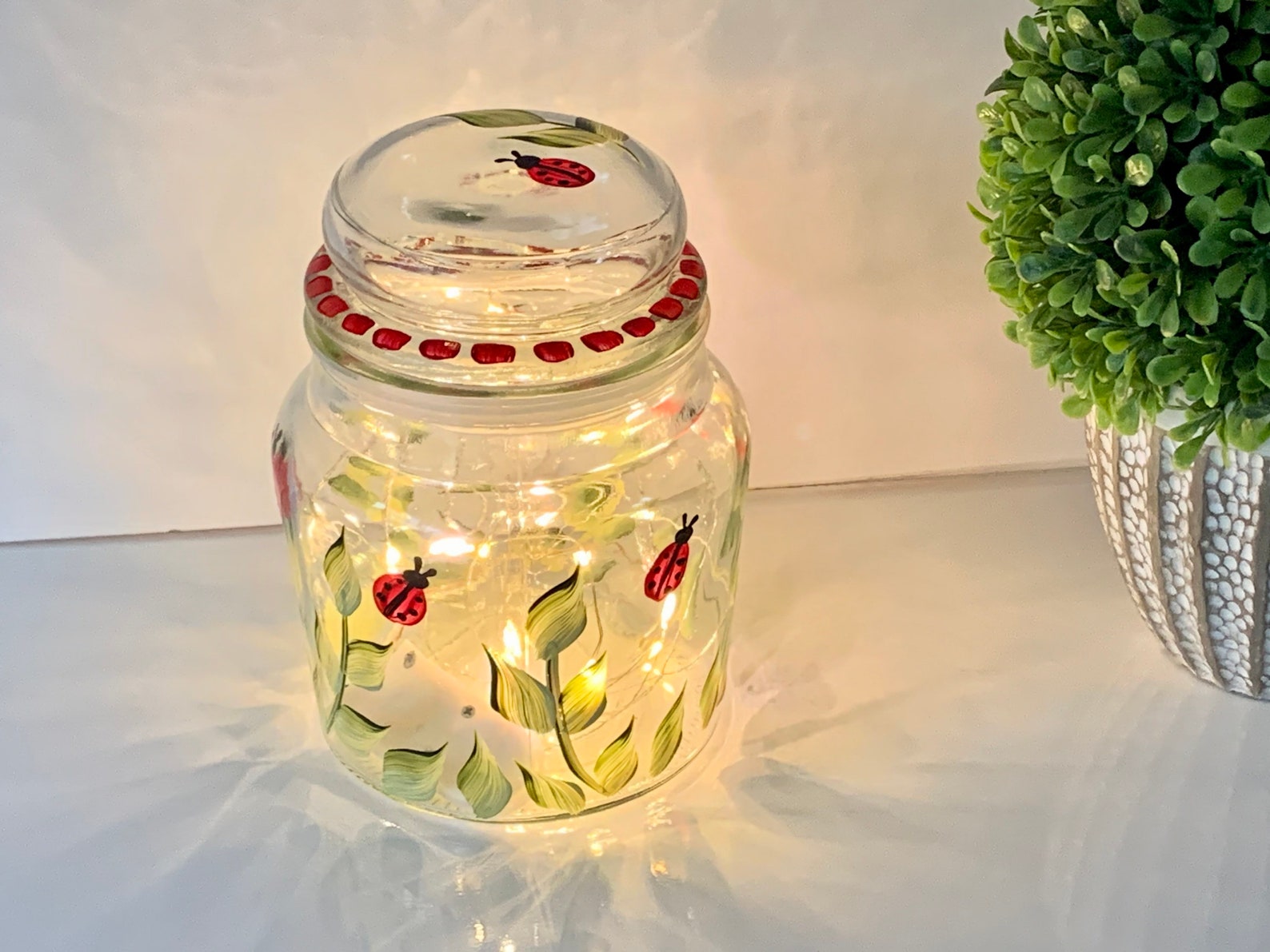 Painted Cookie or Candy Jar Ladybugs Centerpiece Candle - Etsy
