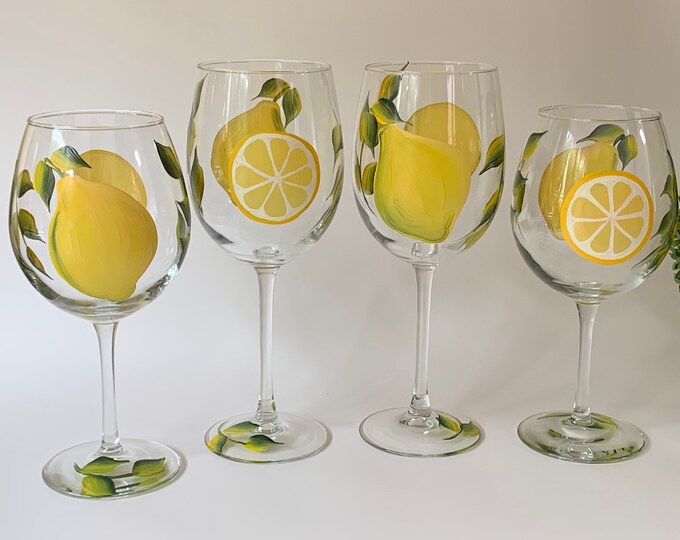 Painted Wine Glasses Lemons and Lemon Slices, Sister in Law Gift ...