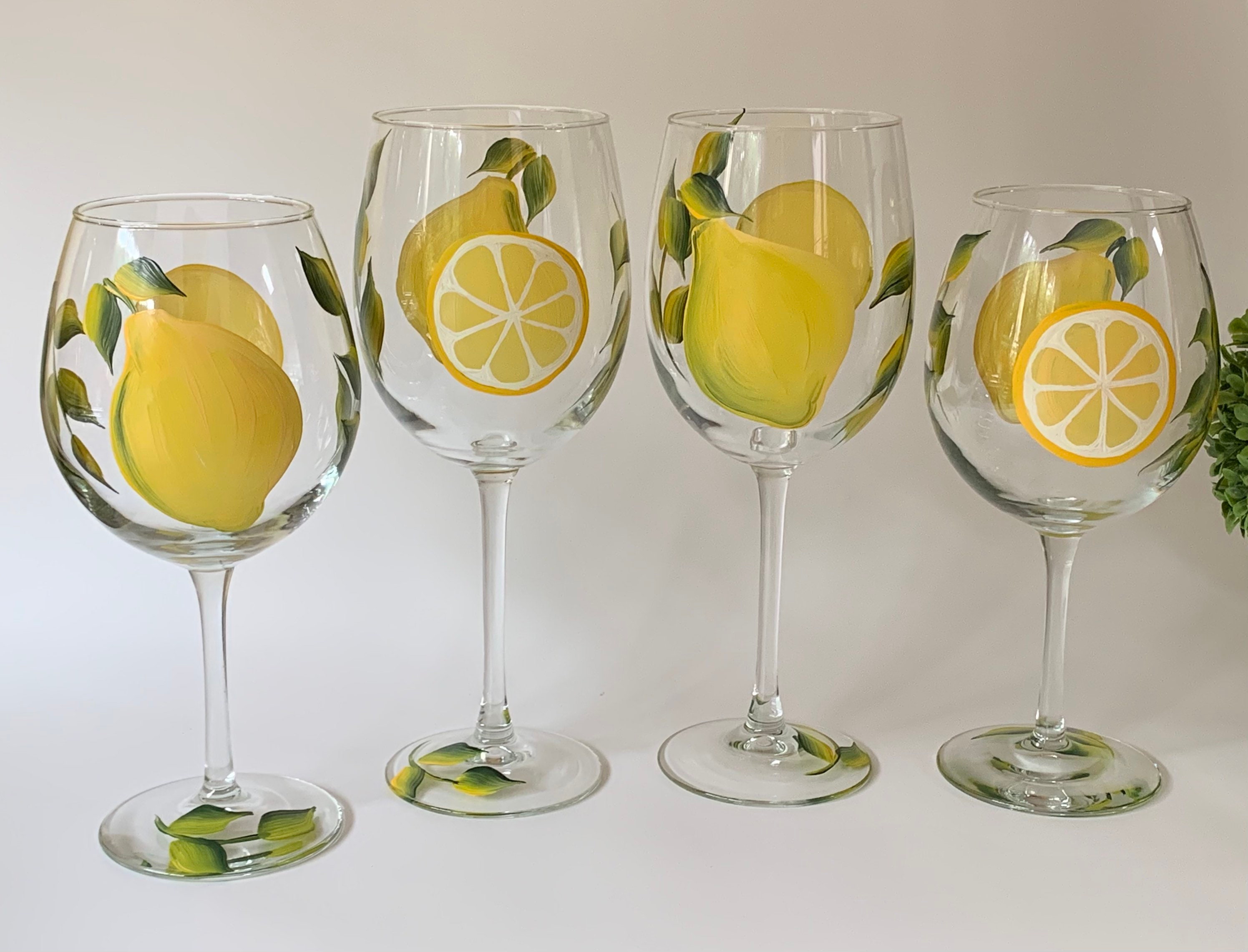 Copas de vino pintadas limones y rodajas de limón regalo de | Etsy