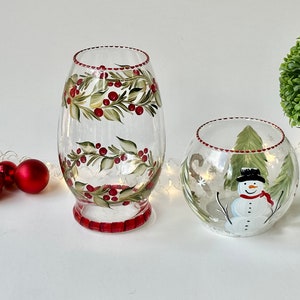 Painted Winter Vase Whimsical Christmas, Glass Flower Vase, Winter ...