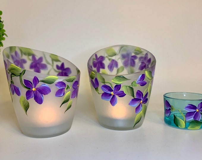 Violets Candle Holder, Frosted Glass Dish, Potpourri Holder, Votive ...