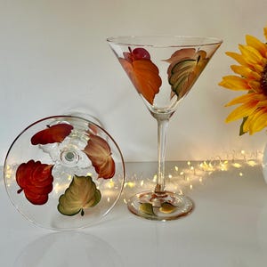 Fall Martini Cocktail Glasses, Hand Painted Fall Leaves Dessert Cup ...