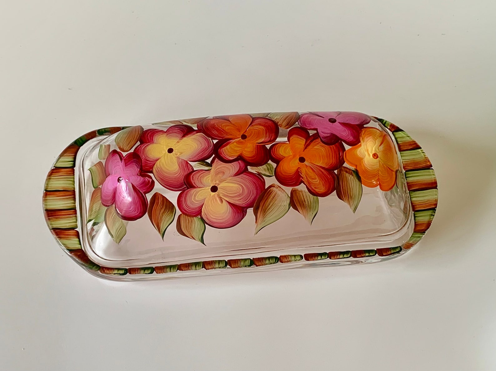 Butter dish hand painted with fall flowers covered butter | Etsy