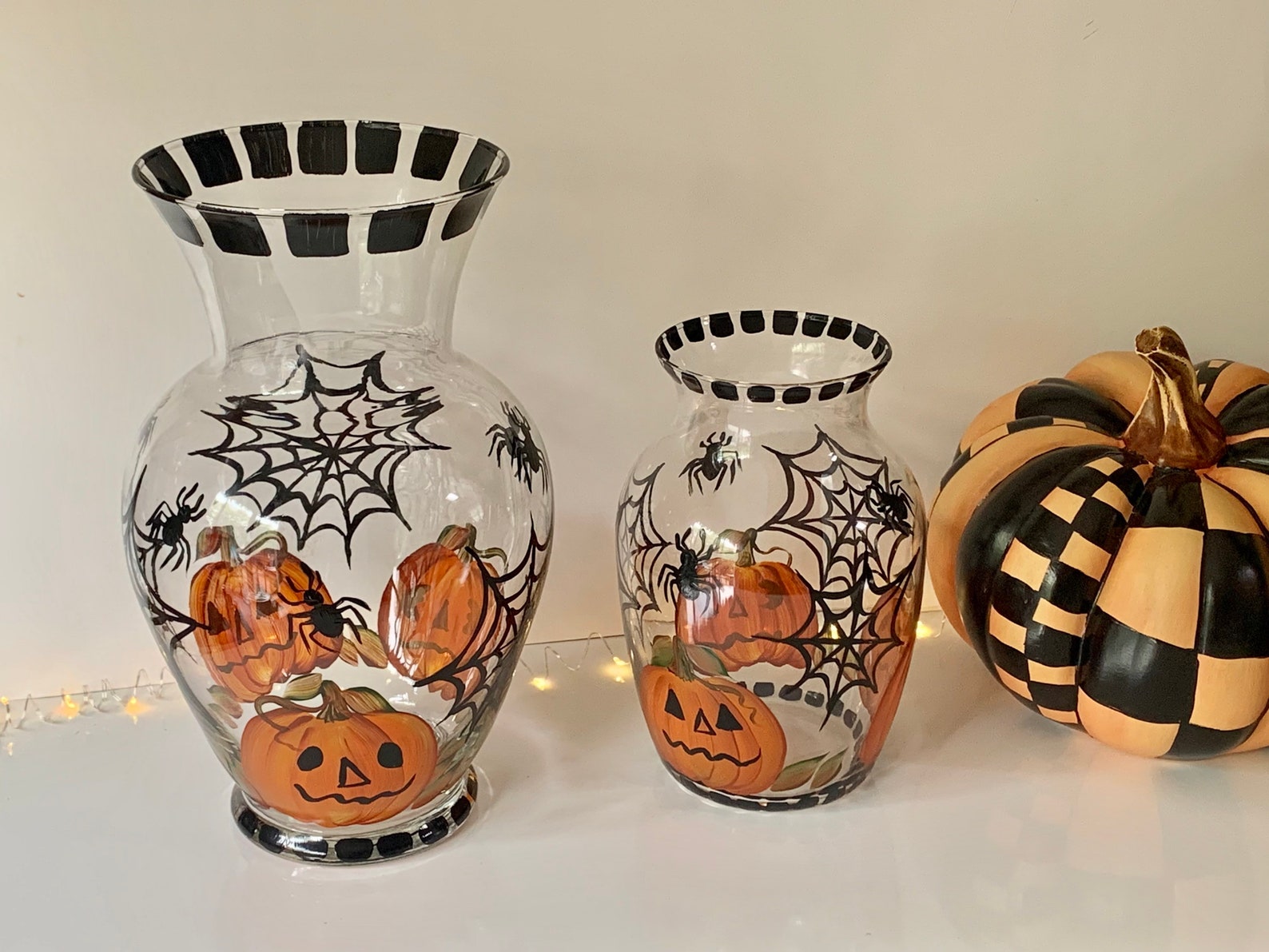 Painted Halloween Vase Spiders Autumn Table Decor, Halloween Gift ...