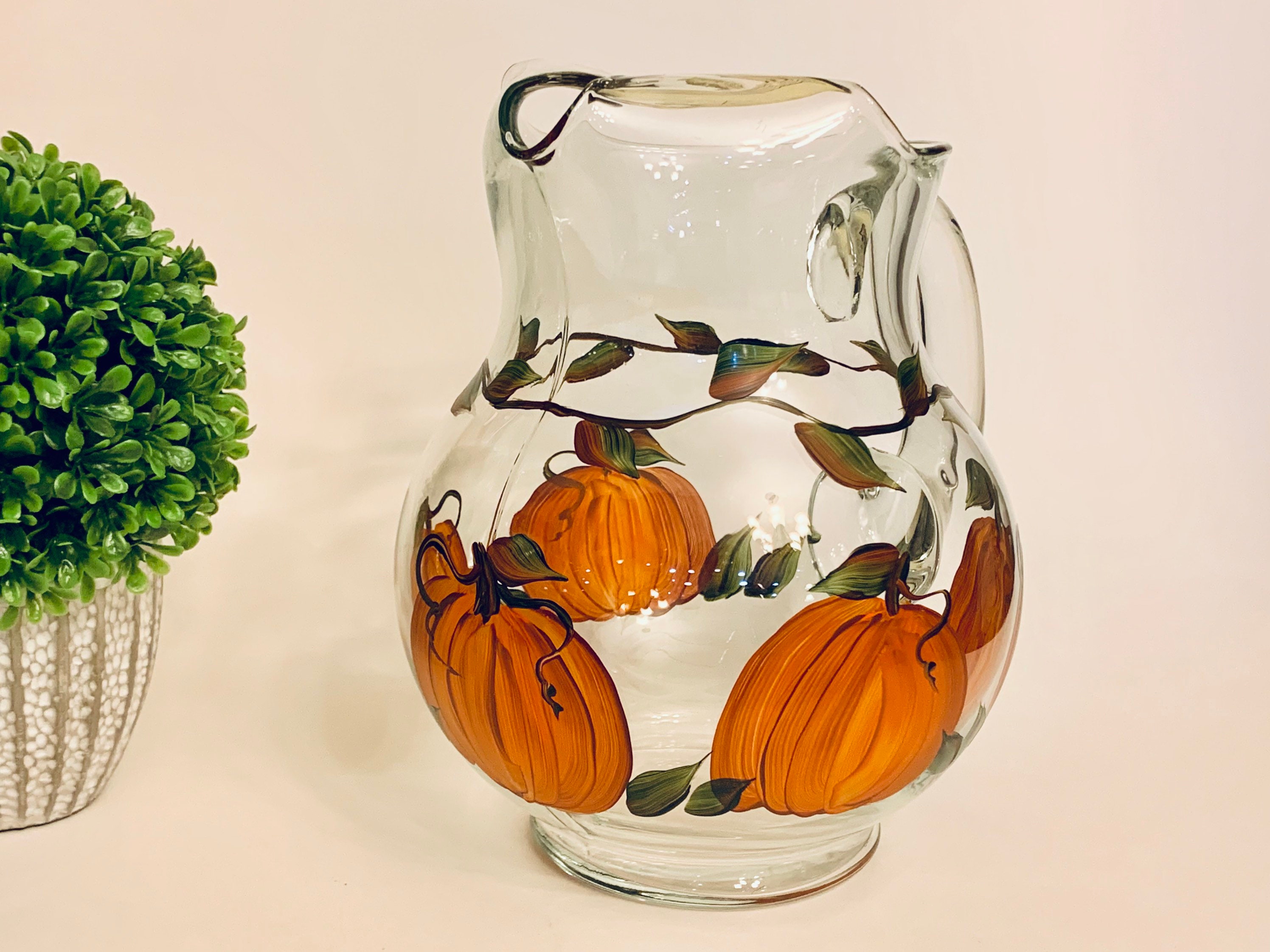 Hand painted pumpkin pitcher set fall glass pitcher orange | Etsy
