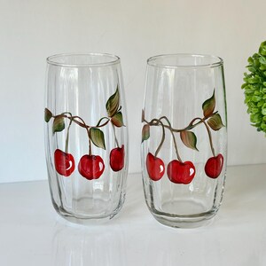 Cherry Glass Pitcher Painted Cherry Juice Cocktail Glasses, Step Mom ...