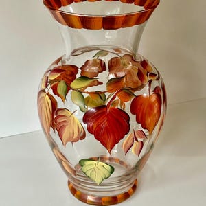 Painted Fall Vase Autumn Table Decor, ONE Colorful Fall Leaves Painted ...