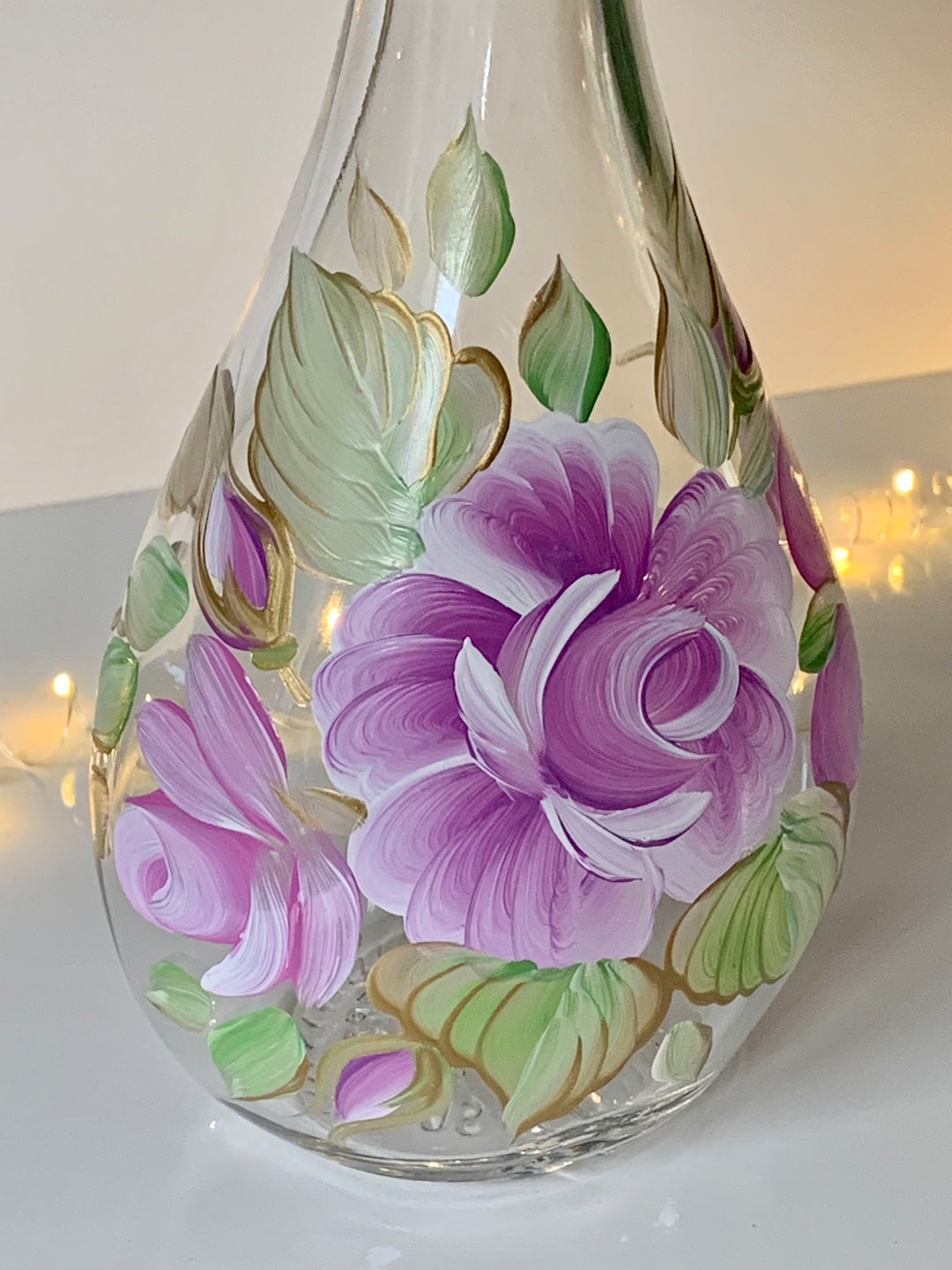 Painted Bottle Pink Roses, Cognac Bottle, Decorative Lighted Bottle ...