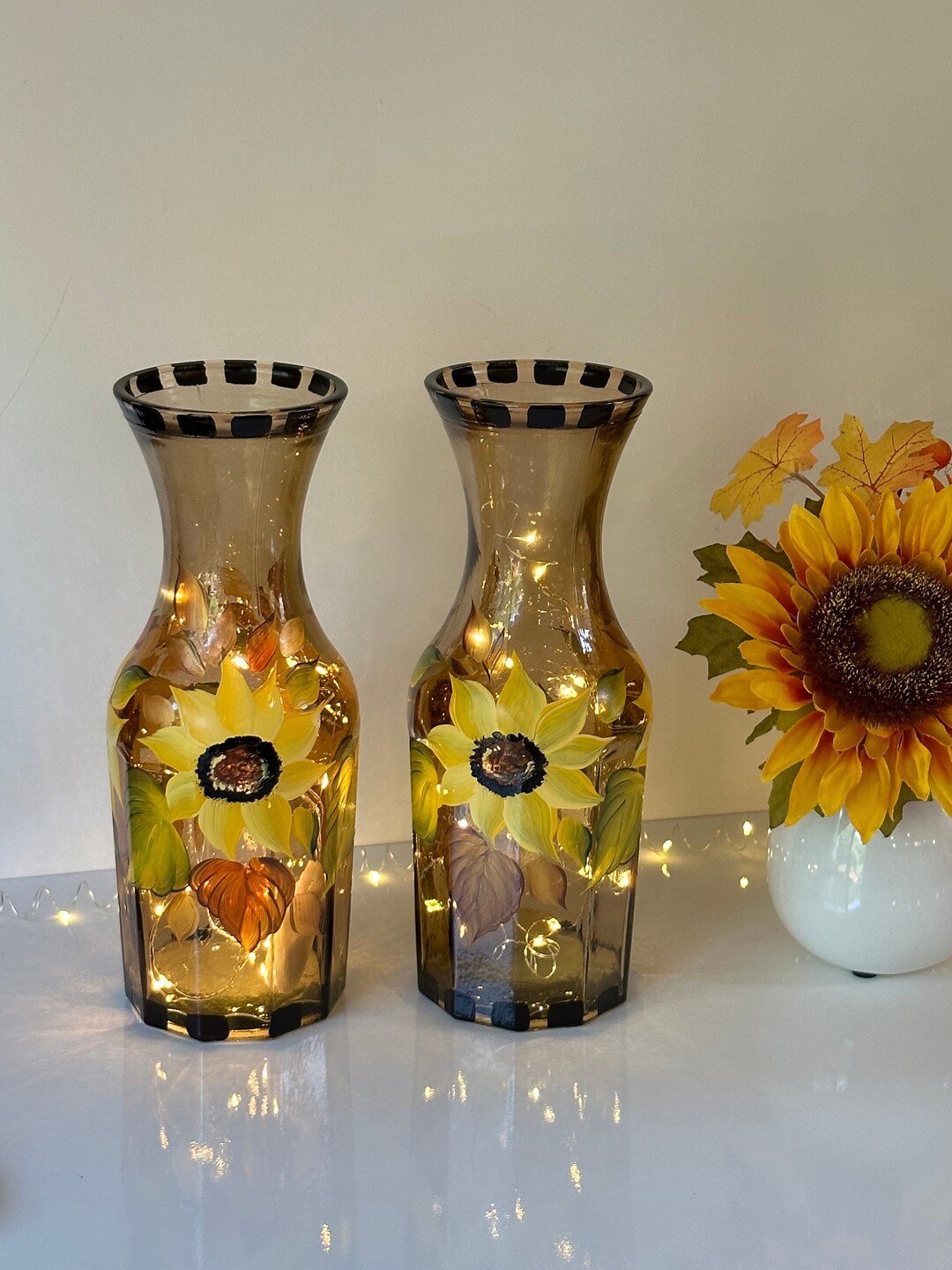 Hand Painted Decanter With Sunflowers, Fall Vase Sunflowers, Autumn ...