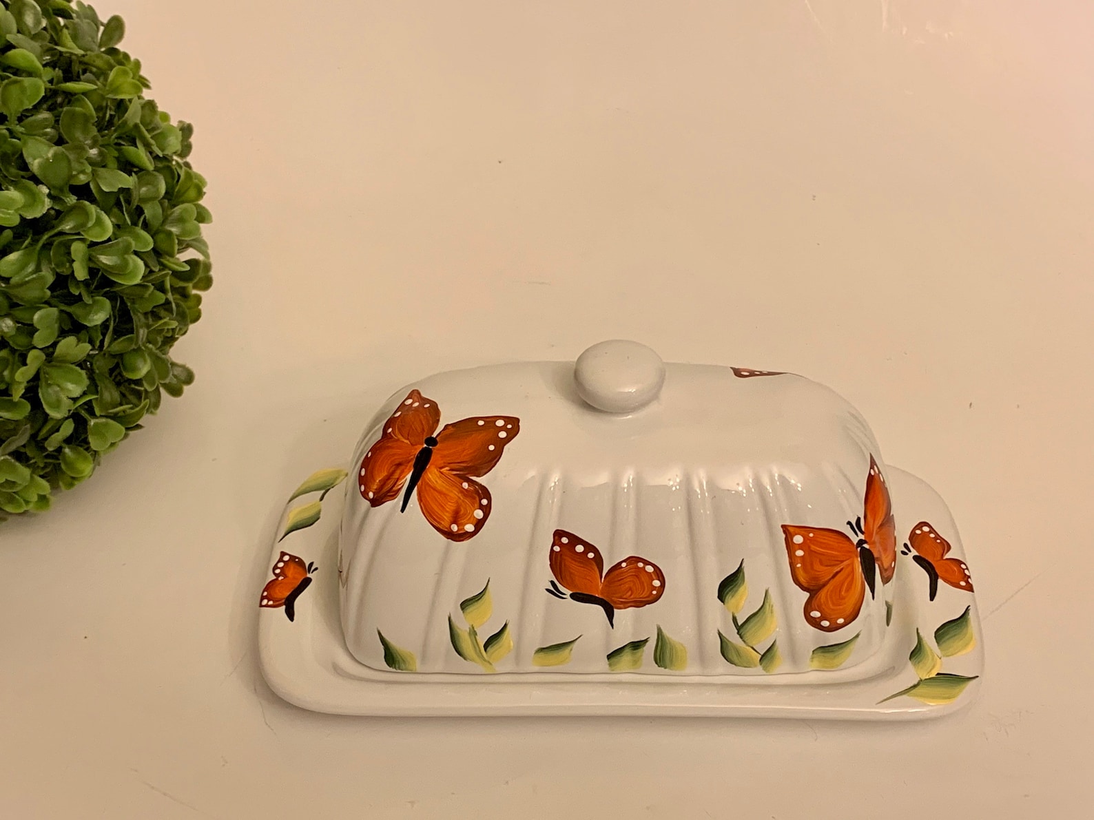 Painted butter dish with monarch butterflies ceramic butter | Etsy