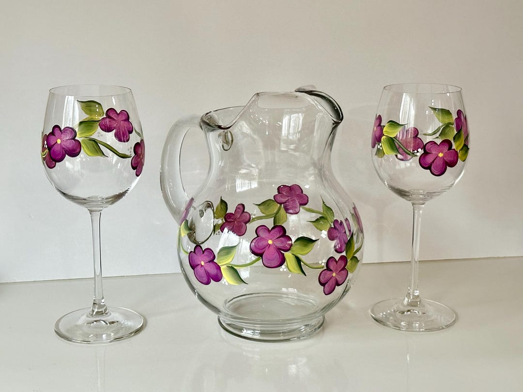 Painted Glass Pitcher, Sangria Pitcher Step Mom Gift, Crystal Wine ...