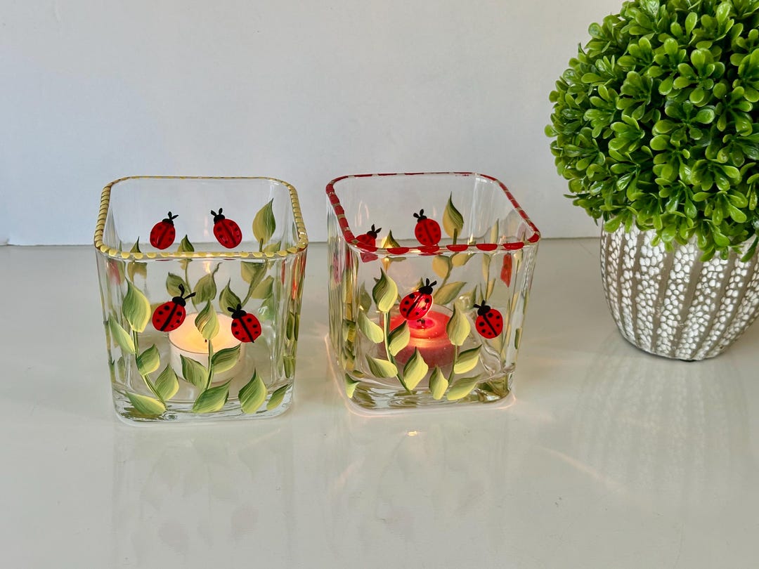 Ladybug Candle Holder, Painted Glass Ladybug Kitchen Decor, Ladybug ...