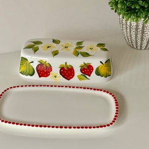 Hand Painted Ceramic Butter Dish Strawberry Butter Dish With - Etsy