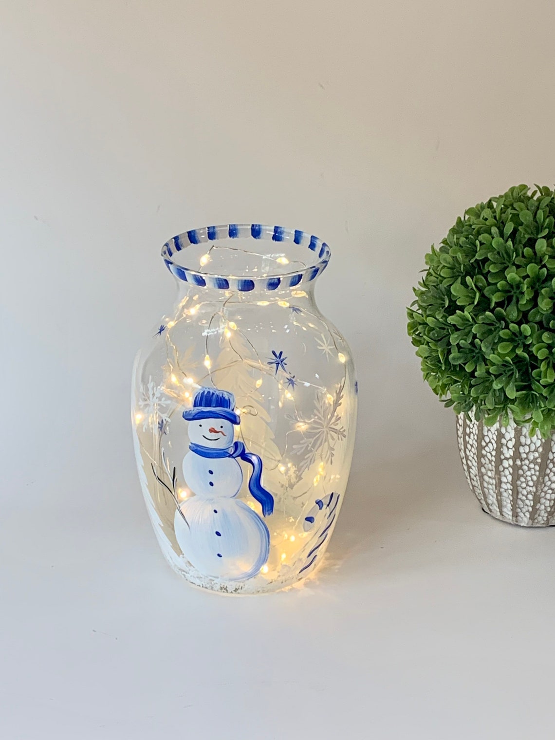 Painted Snowman Glass Vase White Winter Vase Snowflakes - Etsy