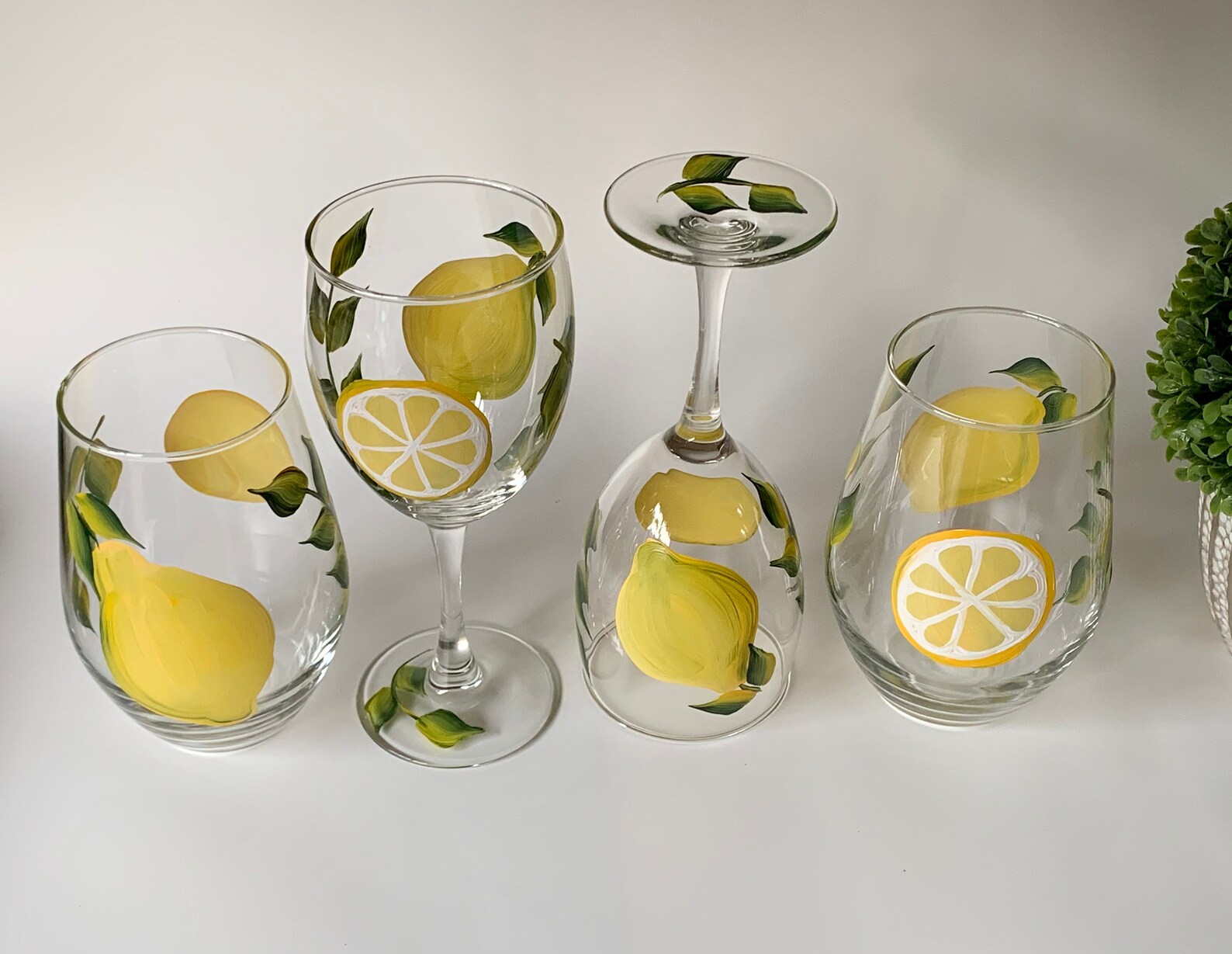 Painted wine glasses lemons and lemon slices sister in law | Etsy