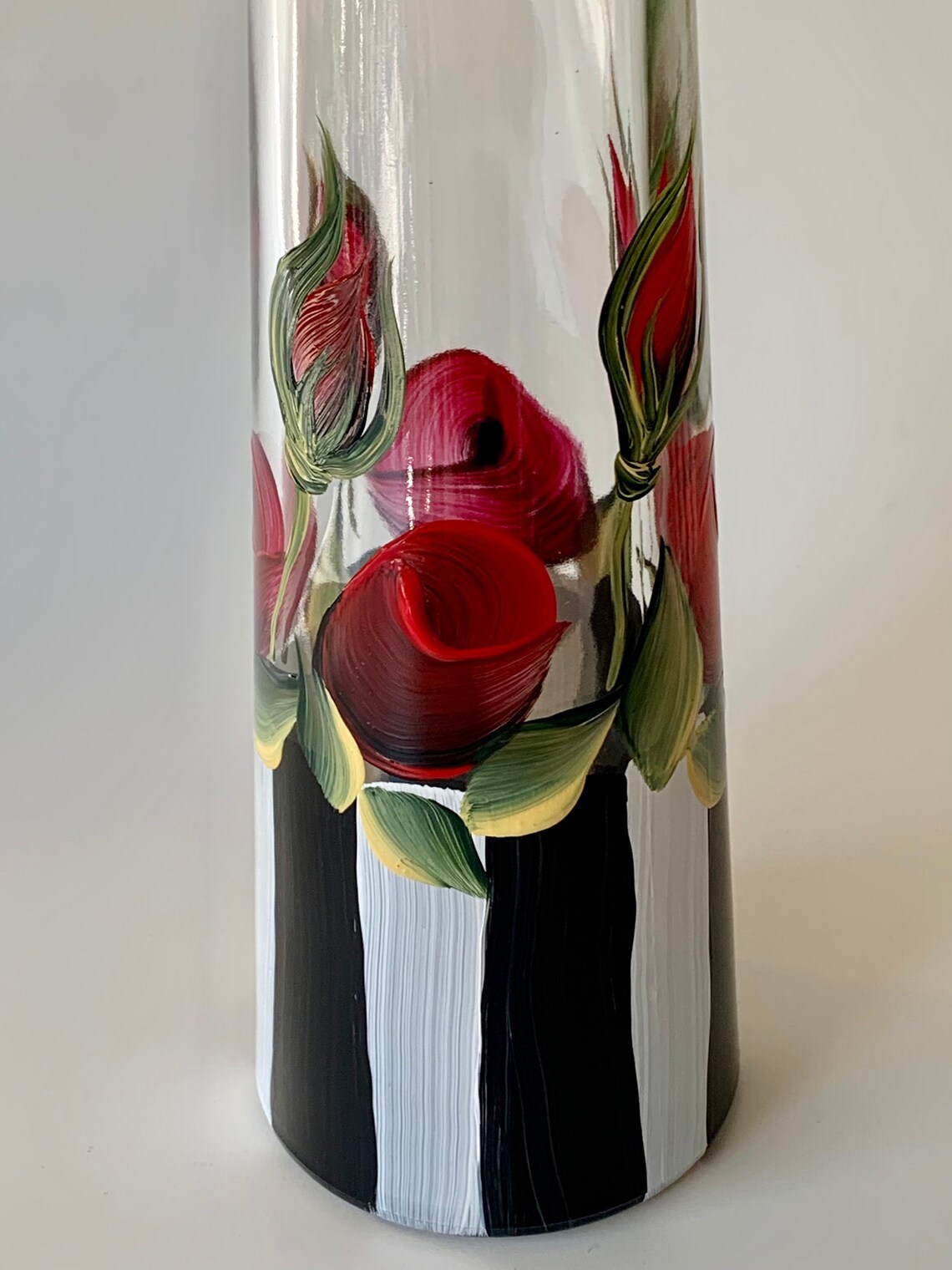 Painted bud vase glass roses vase black white vase roses | Etsy
