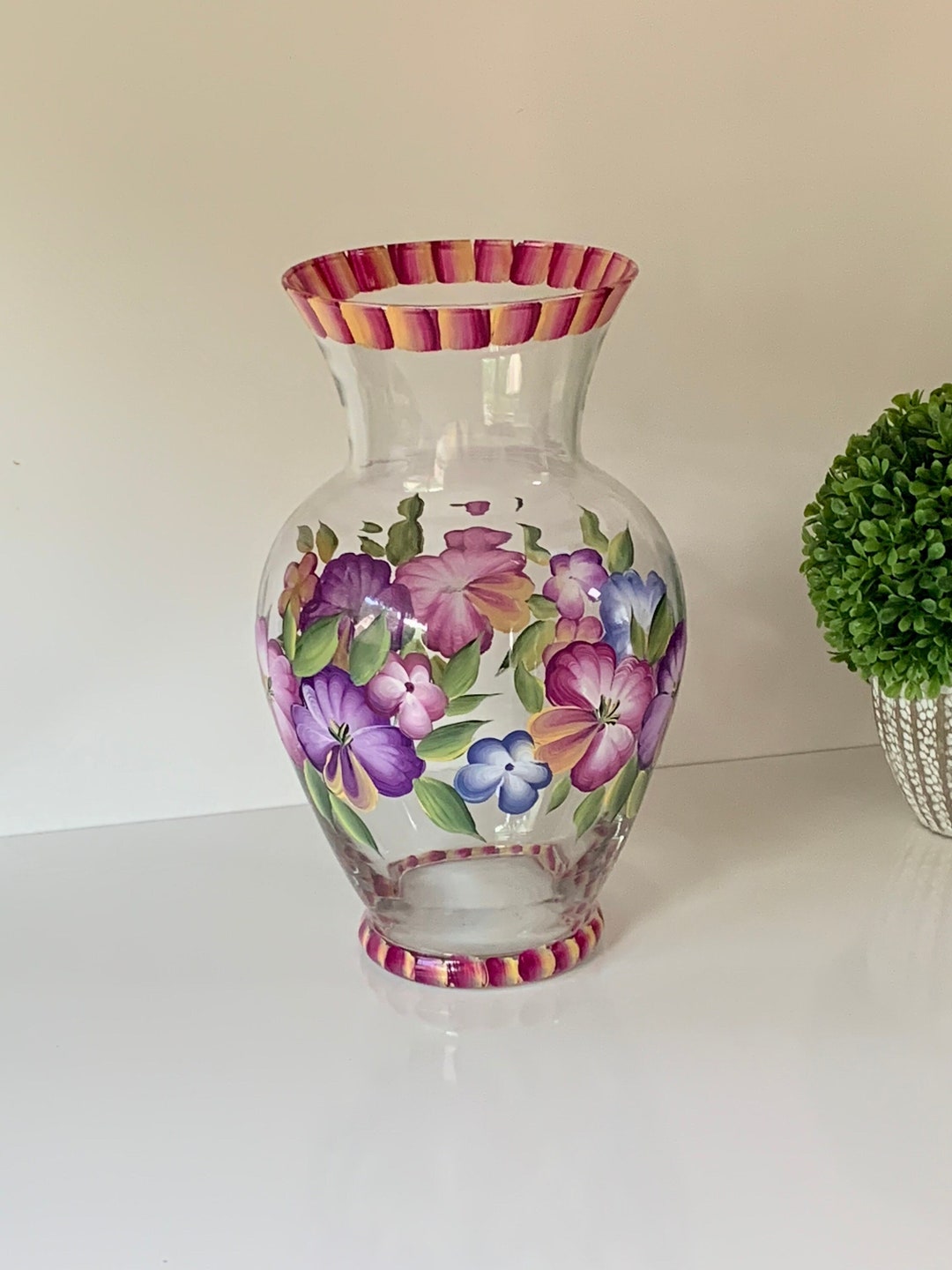 Painted Large Vase Pansies Officiant Gift, Mother of Groom Gift ...