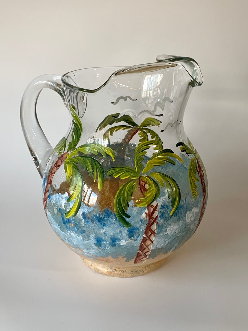 Hand Painted Glass Pitcher Set Ocean Scene Tropical Pitcher - Etsy