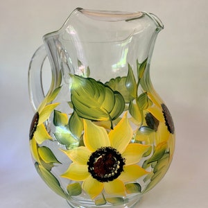 Sunflowers Glass Pitcher Set Hand Painted, Mother of Groom Gift ...
