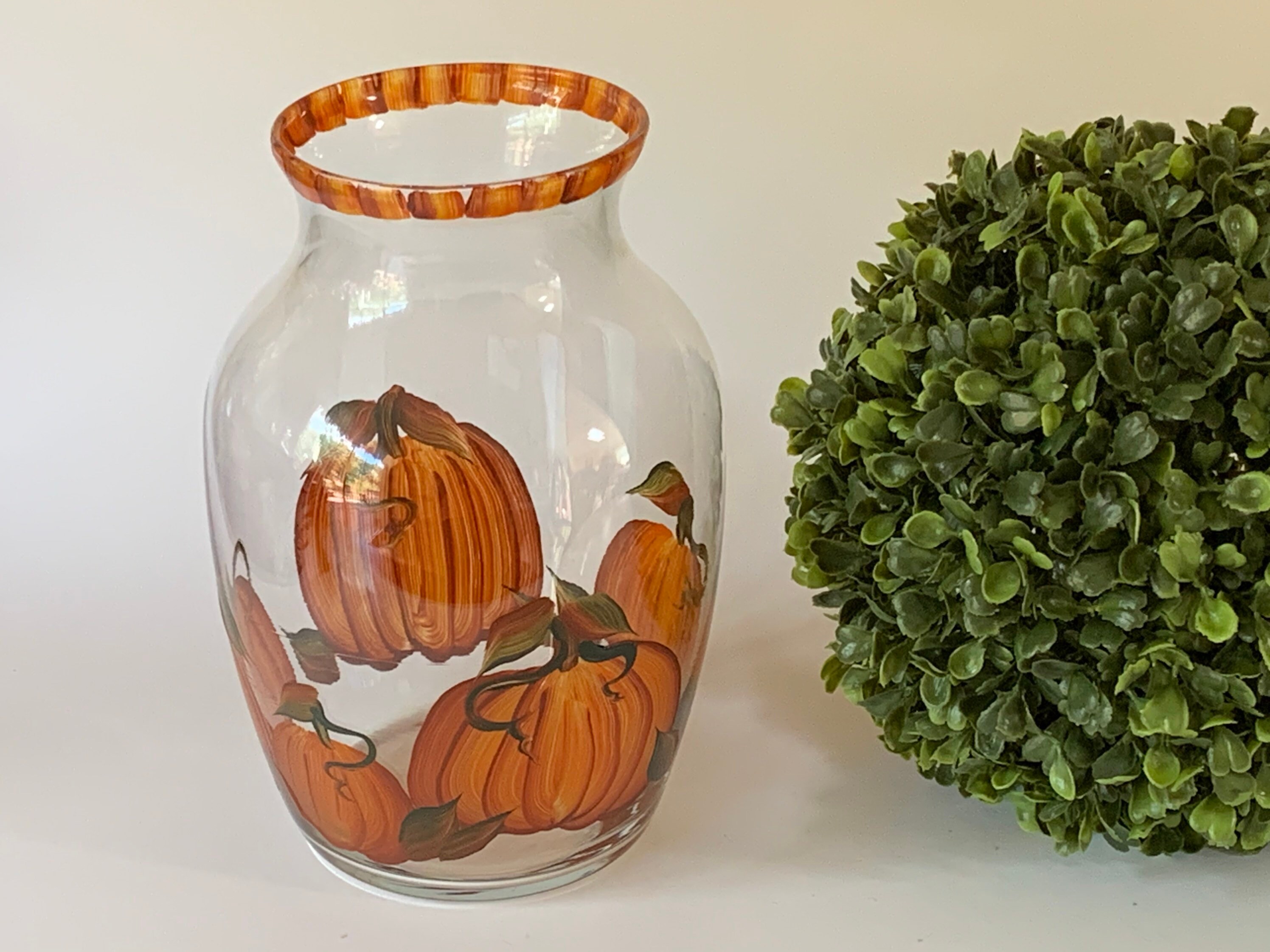 Painted glass pumpkin flower vase autumn table decor fall | Etsy