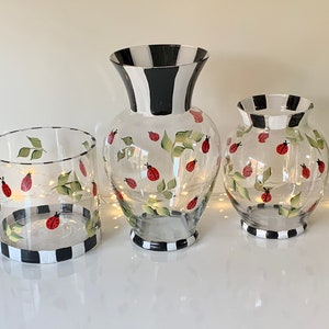 Painted Glass Vase Cute Ladybugs, 30th Birthday Gift for Women, Black ...
