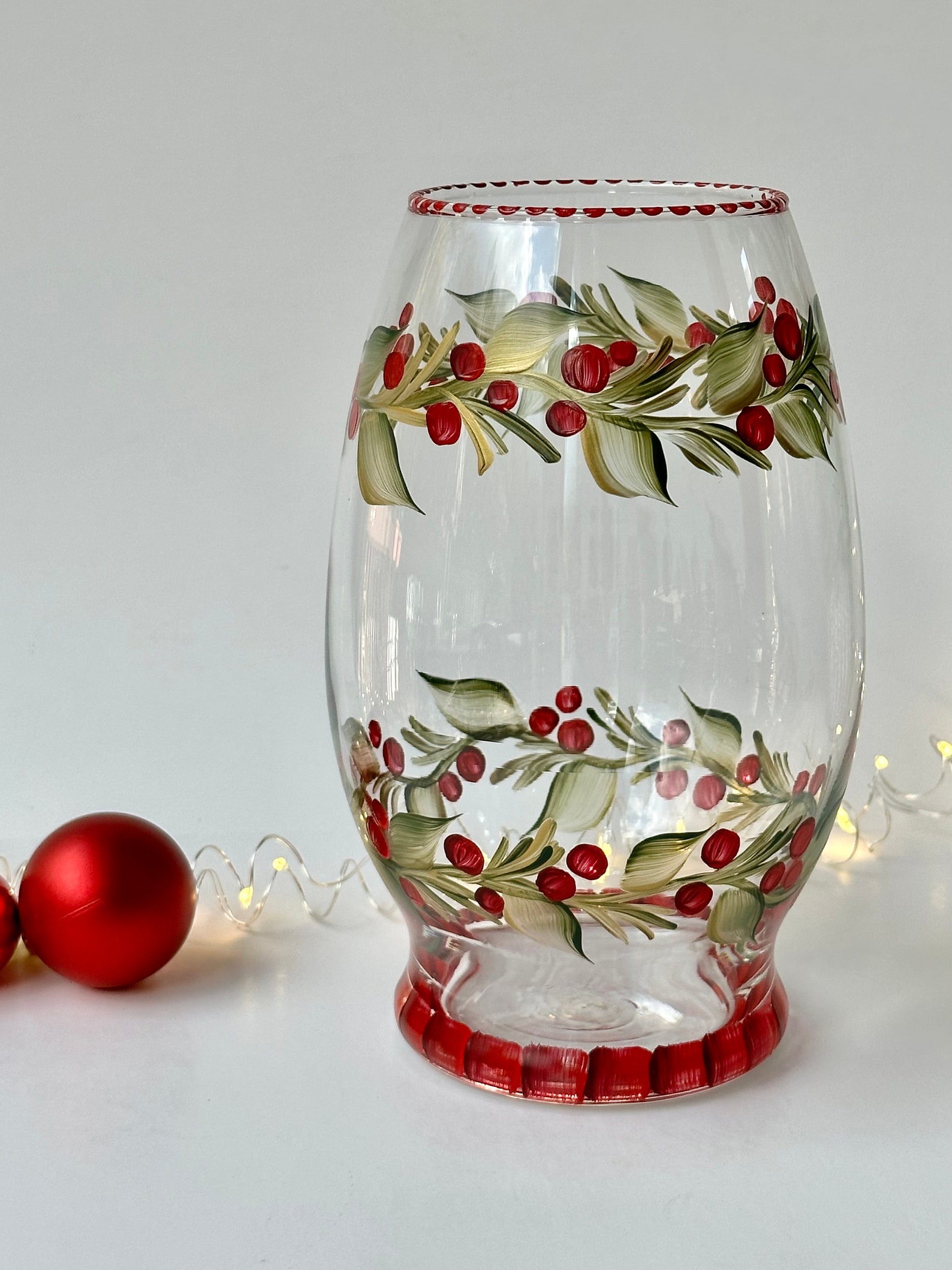Painted Winter Vase Whimsical Christmas, Glass Flower Vase, Winter ...