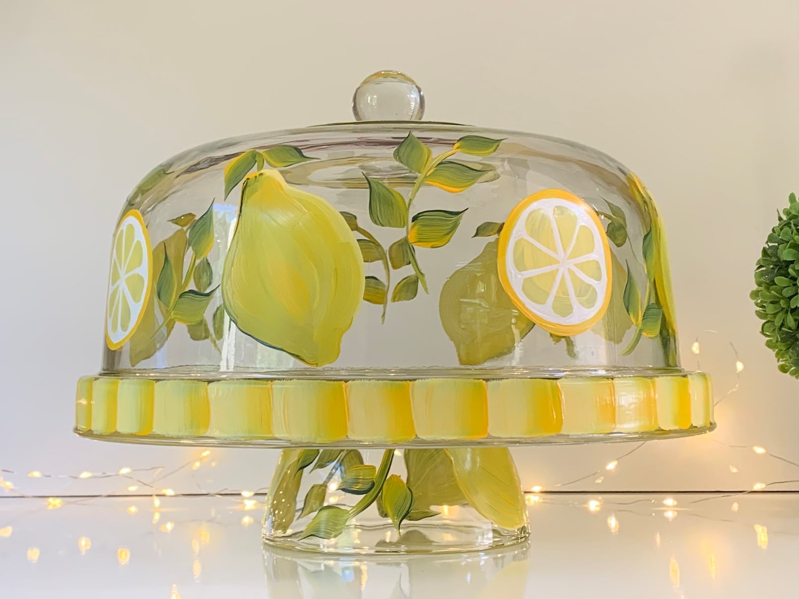 Cake Stand Dome Set Lemons Cupcake Stand Painted Lemons - Etsy