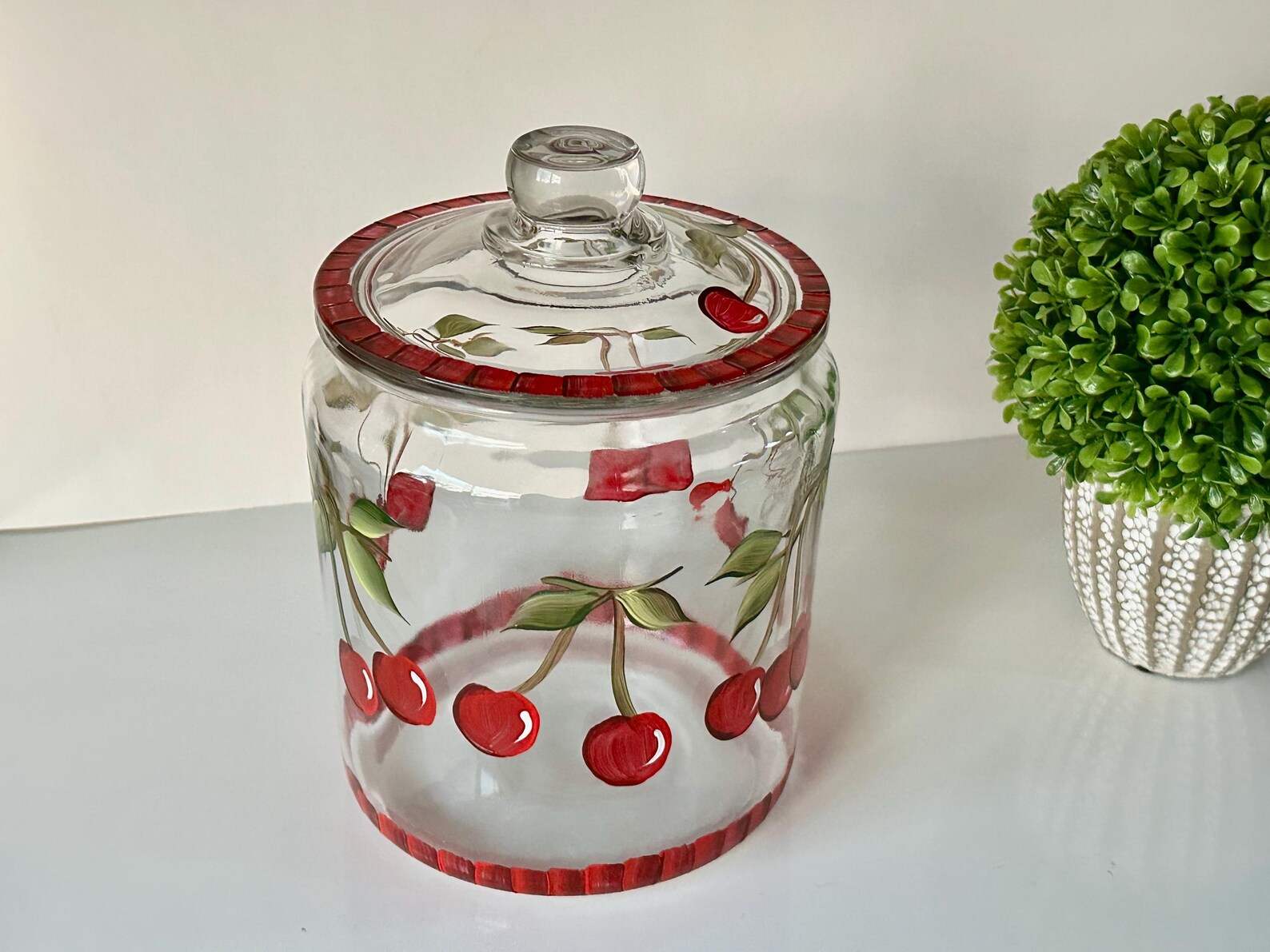 Painted Cookie Jar Cherries Baker Gift, Jar Candle Holder, Housewarming ...
