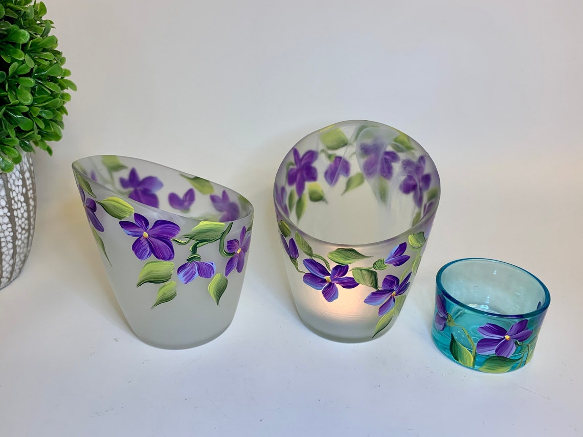 Violets Candle Holder Frosted Glass Dish Potpourri Holder - Etsy