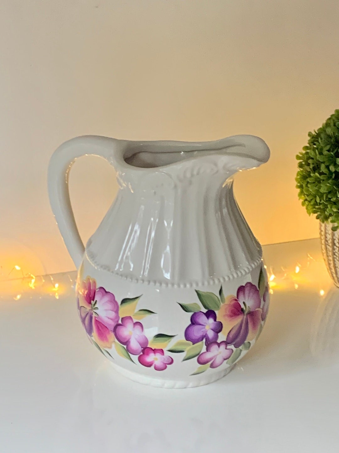Painted Floral Ceramic Pitcher Social Worker Gift, 50th Birthday Gift ...
