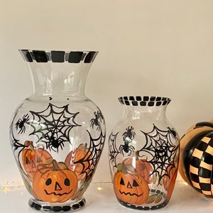 Painted Halloween Vase Spiders Autumn Table Decor, Halloween Gift ...