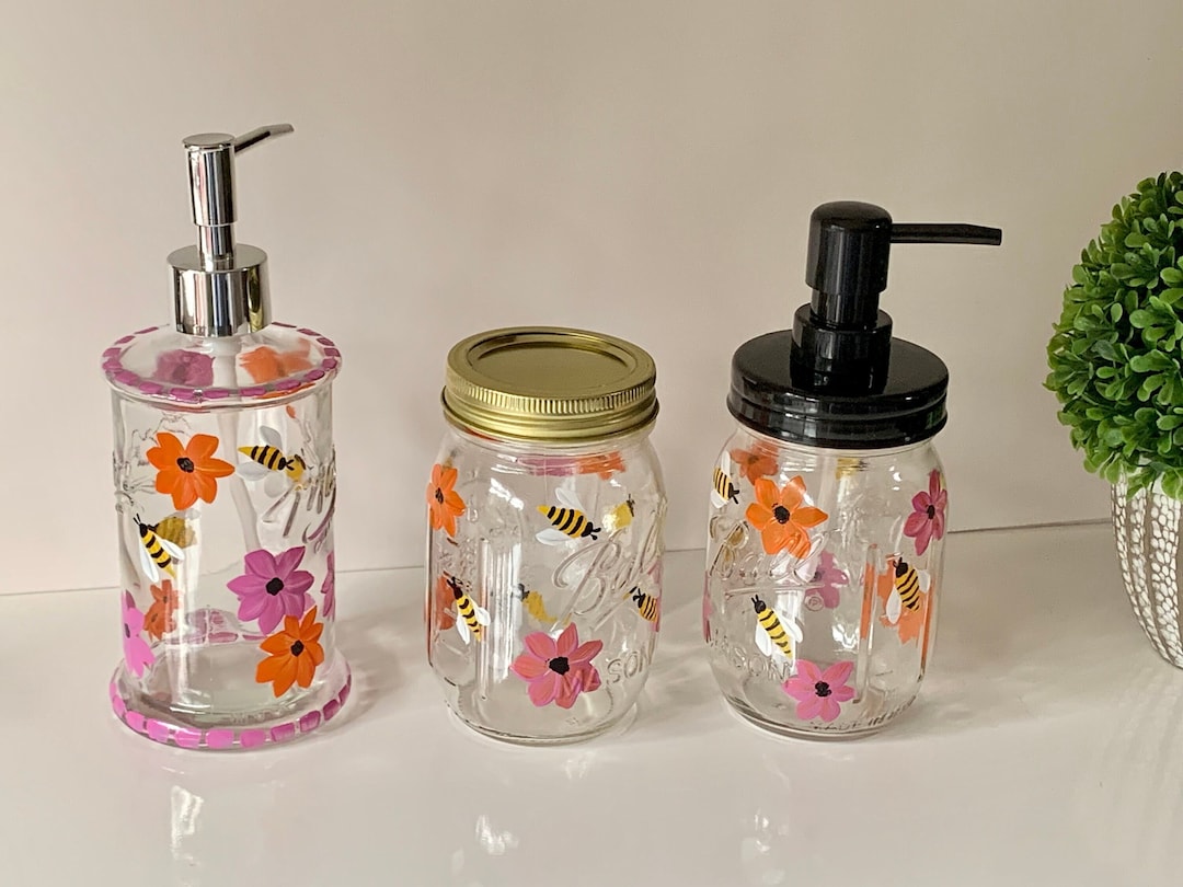 Painted Hand Soap Dispenser, Floral Soap Dish, Hand Soap Bottle, Hand ...