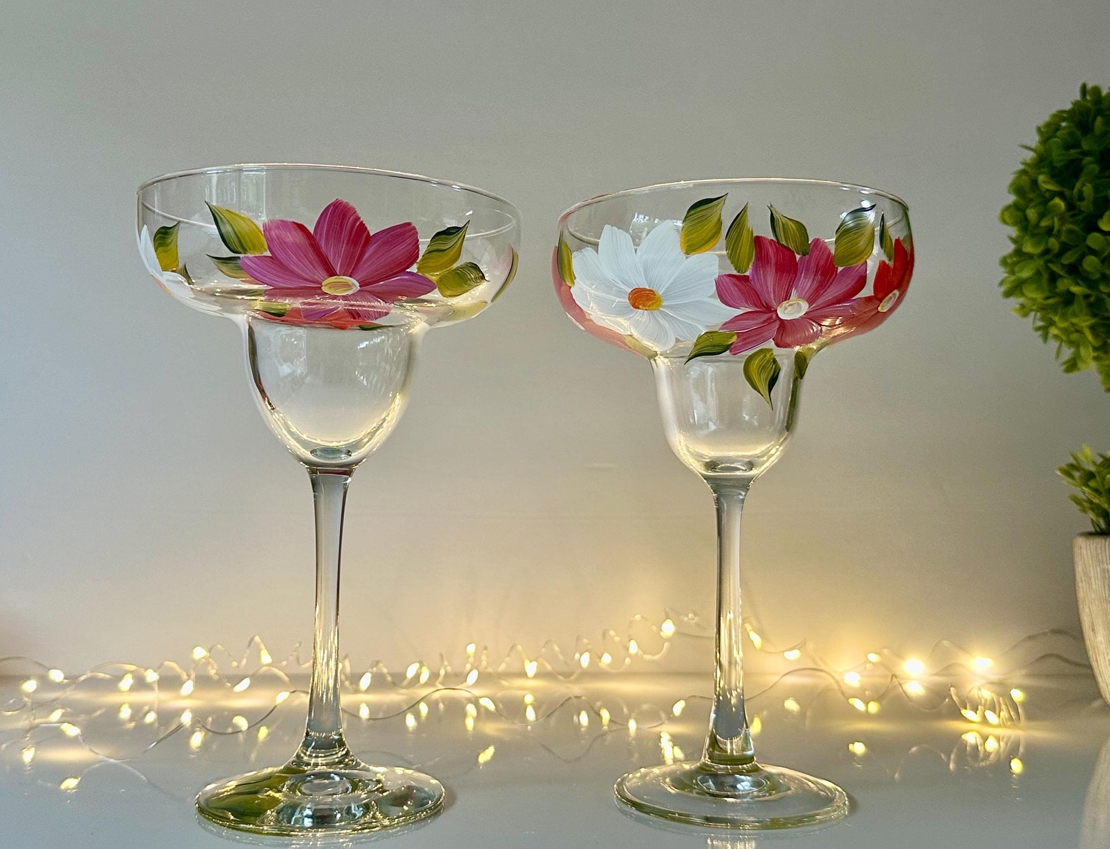 One Painted Margarita Glass Colorful Daisies 21st Birthday Gift for Her ...