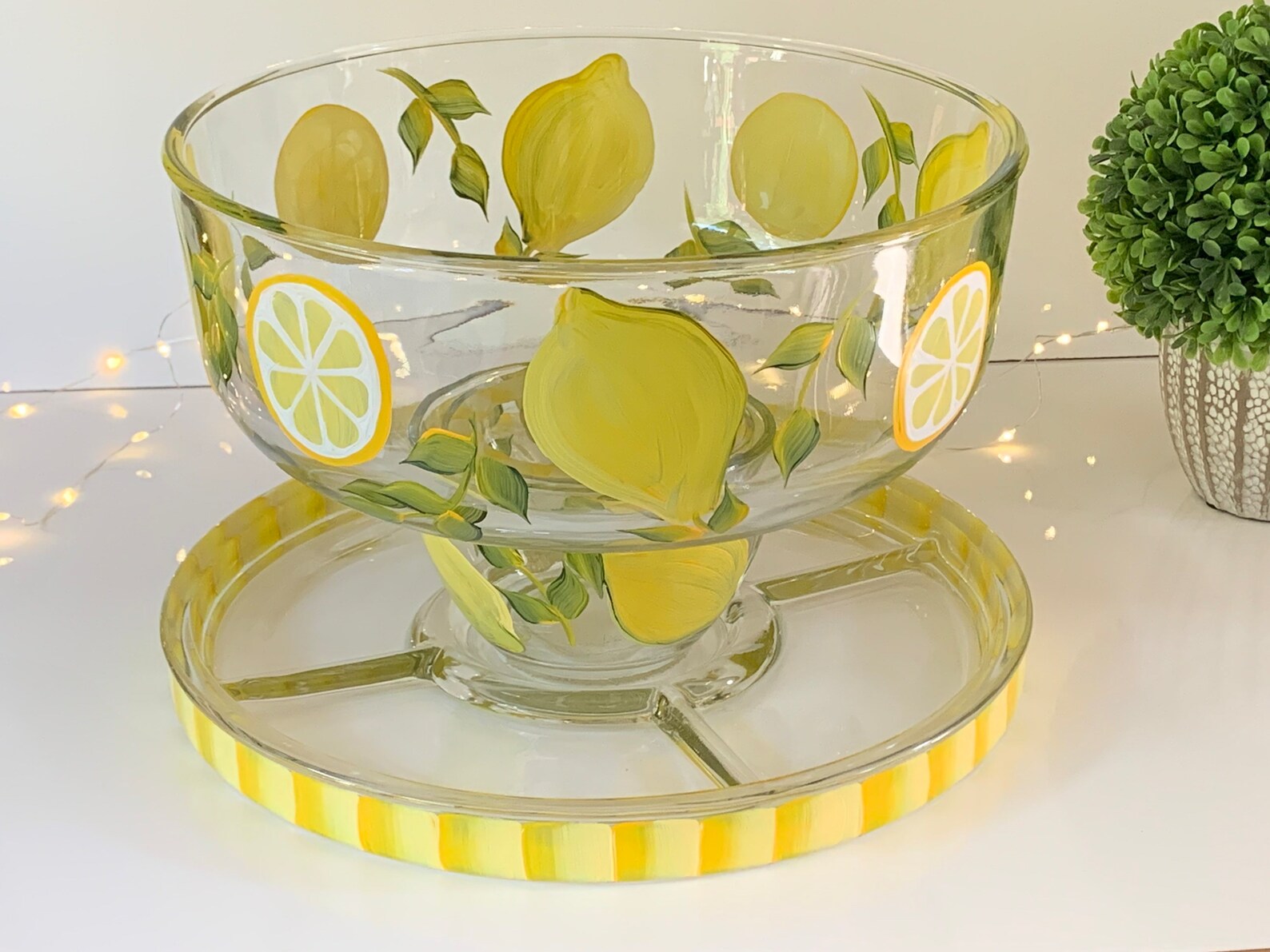 Cake Stand Dome Set Lemons Cupcake Stand Painted Lemons - Etsy
