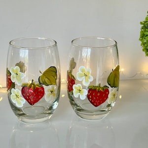 Strawberry Glass Pitcher Set Painted Stemless Wine Glasses, Step Mom ...