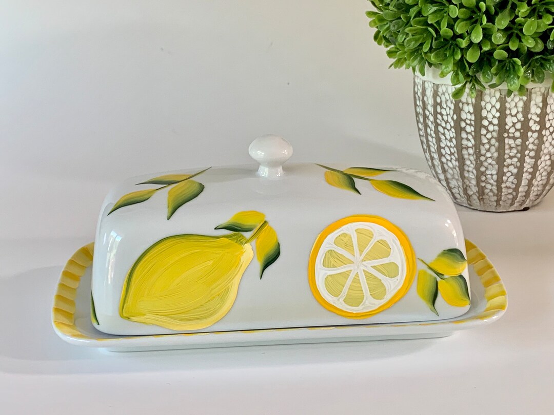Hand Painted Ceramic Butter Dish Lemons Butter Dish With Lid - Etsy