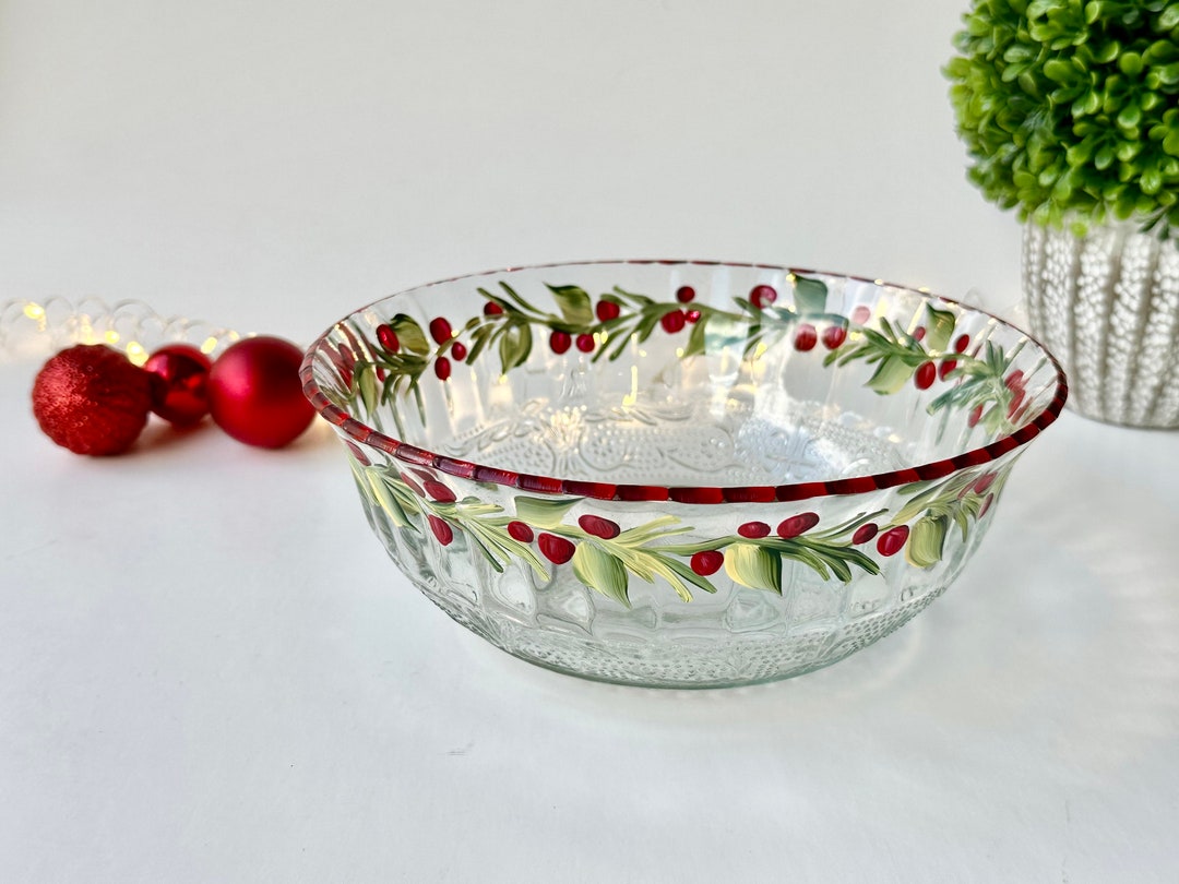 Painted Winter Berry Glass Bowl. Great for Entertaining Also Cute for a ...