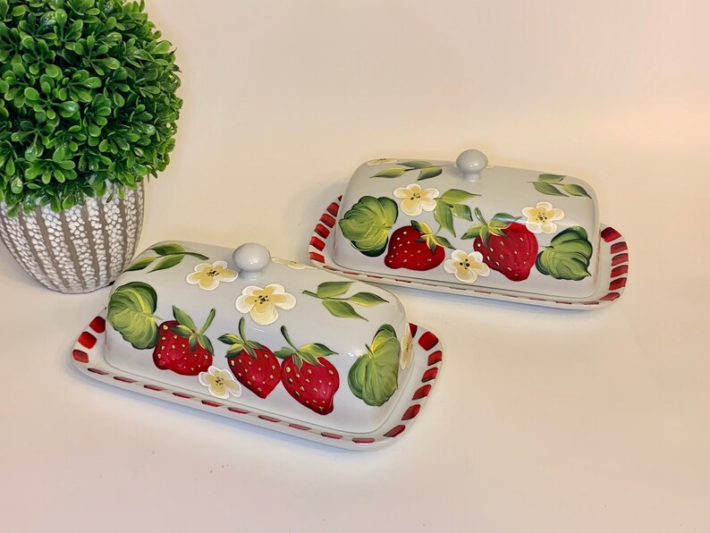 Hand Painted Ceramic Butter Dish Strawberry Butter Dish With - Etsy