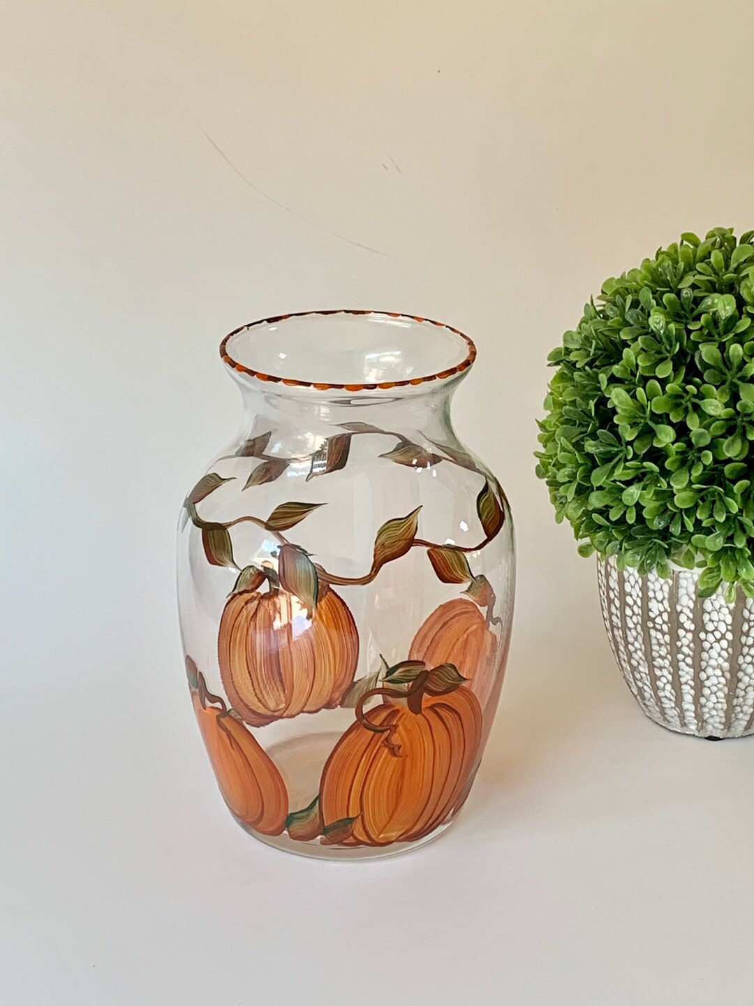Painted Glass Pumpkin Flower Vase, Autumn Table Decor, Fall Painted ...