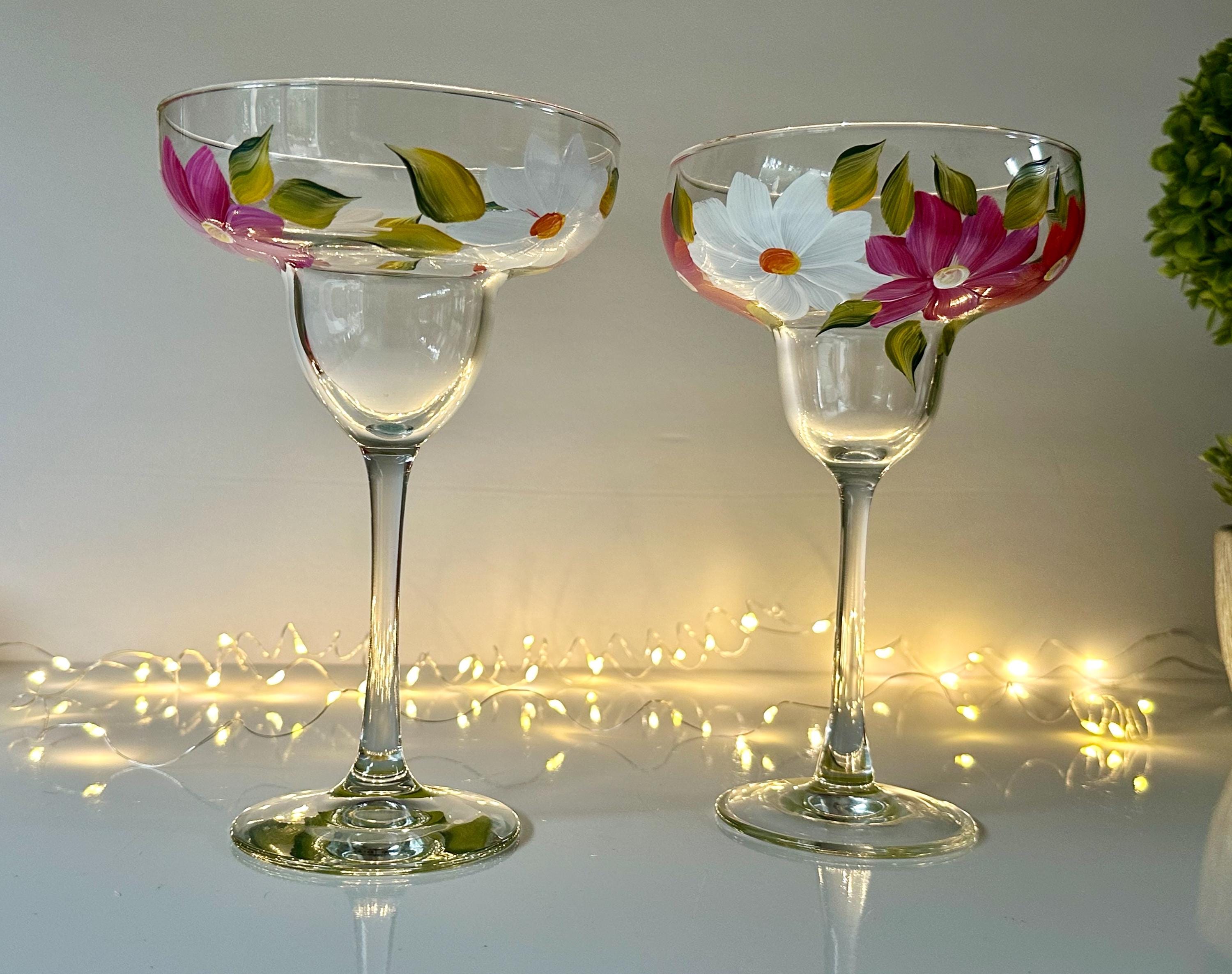 One Painted Margarita Glass Colorful Daisies 21st Birthday Gift for Her ...