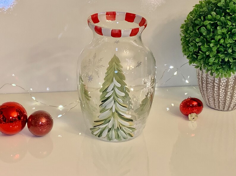 Painted Winter Vase Whimsical Christmas, Painted Holiday Vase Snow ...