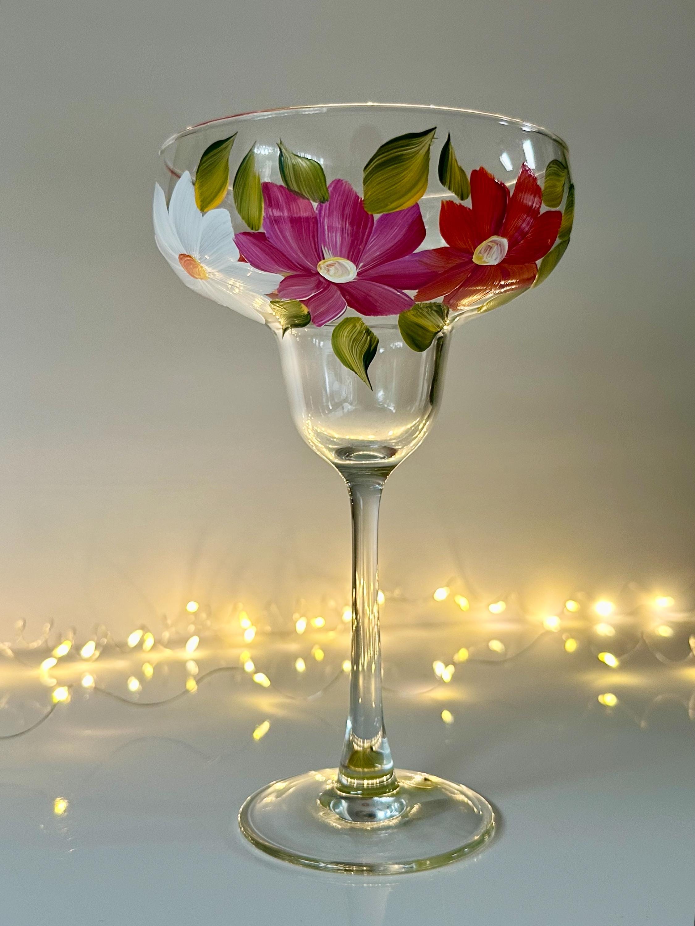 One Painted Margarita Glass Colorful Daisies 21st Birthday Gift for Her ...